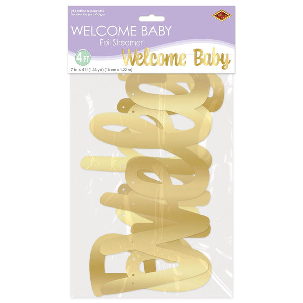 Ships Free! Bulk 12 Pack Beistle Foil Welcome Baby Streamer - Gold