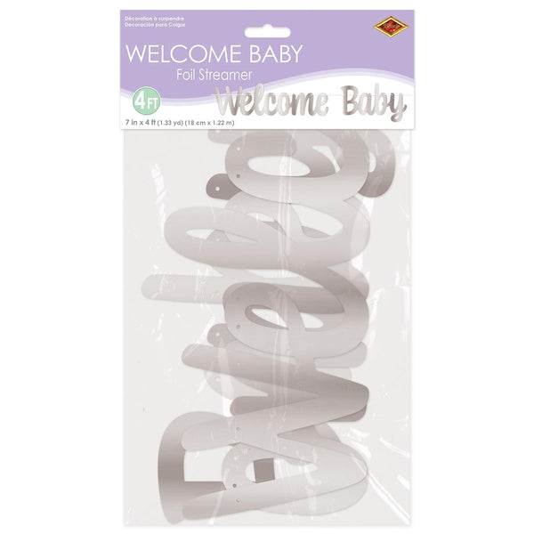 Ships Free! Bulk 12 Pack Beistle Foil Welcome Baby Streamer - Silver