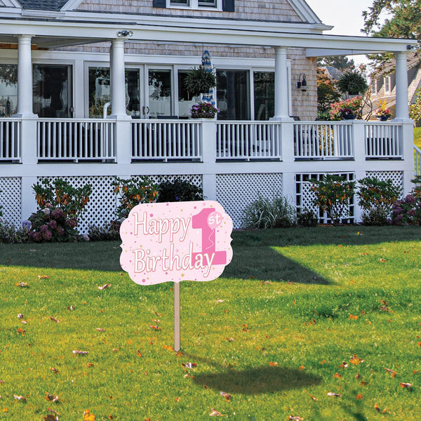 Ships Free! Bulk 6 Pack Beistle 1st Birthday Party Yard Sign - Pink