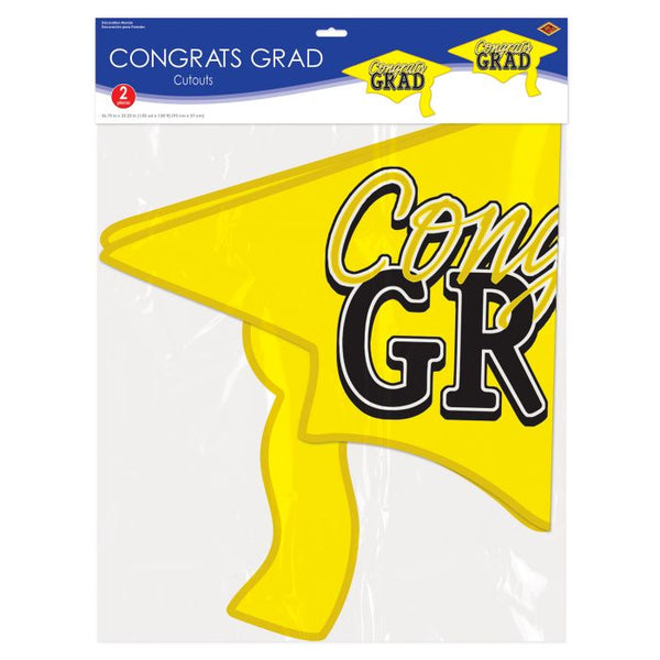 Ships Free! Bulk 24 Pack Beistle Yellow Congrats Grad Cutout Decorations