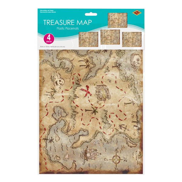 Ships Free! Bulk 48 Pack Beistle Plastic Treasure Map Placemats