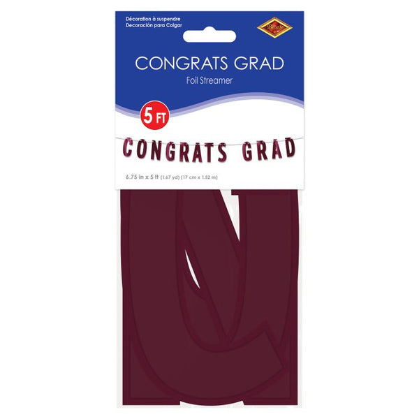 Ships Free! Bulk 12 Pack Beistle Burgundy Foil Congrats Grad Streamer