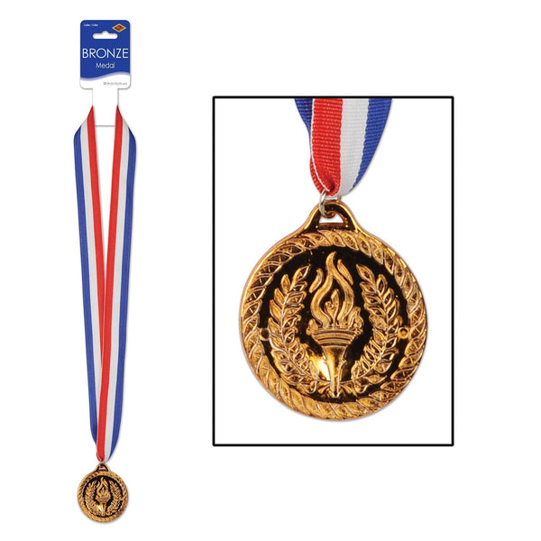 Ships Free! Bulk 12 Pack Beistle Bronze Medal with Ribbon (2 Inch Medal)