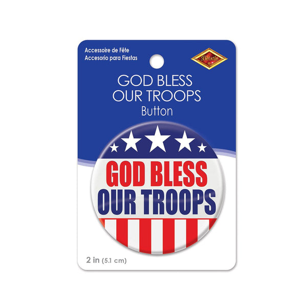 Ships Free! Bulk 6 Pack Beistle God Bless Our Troops Button