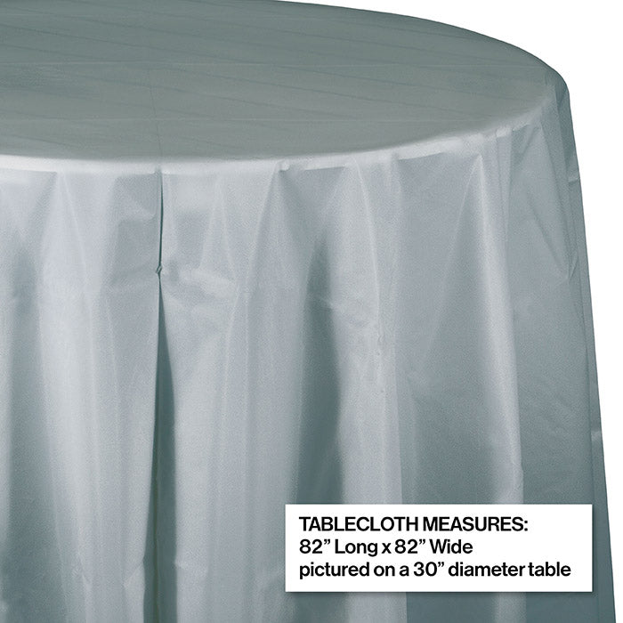 Shimmering Silver Round Plastic Tablecover, 82"